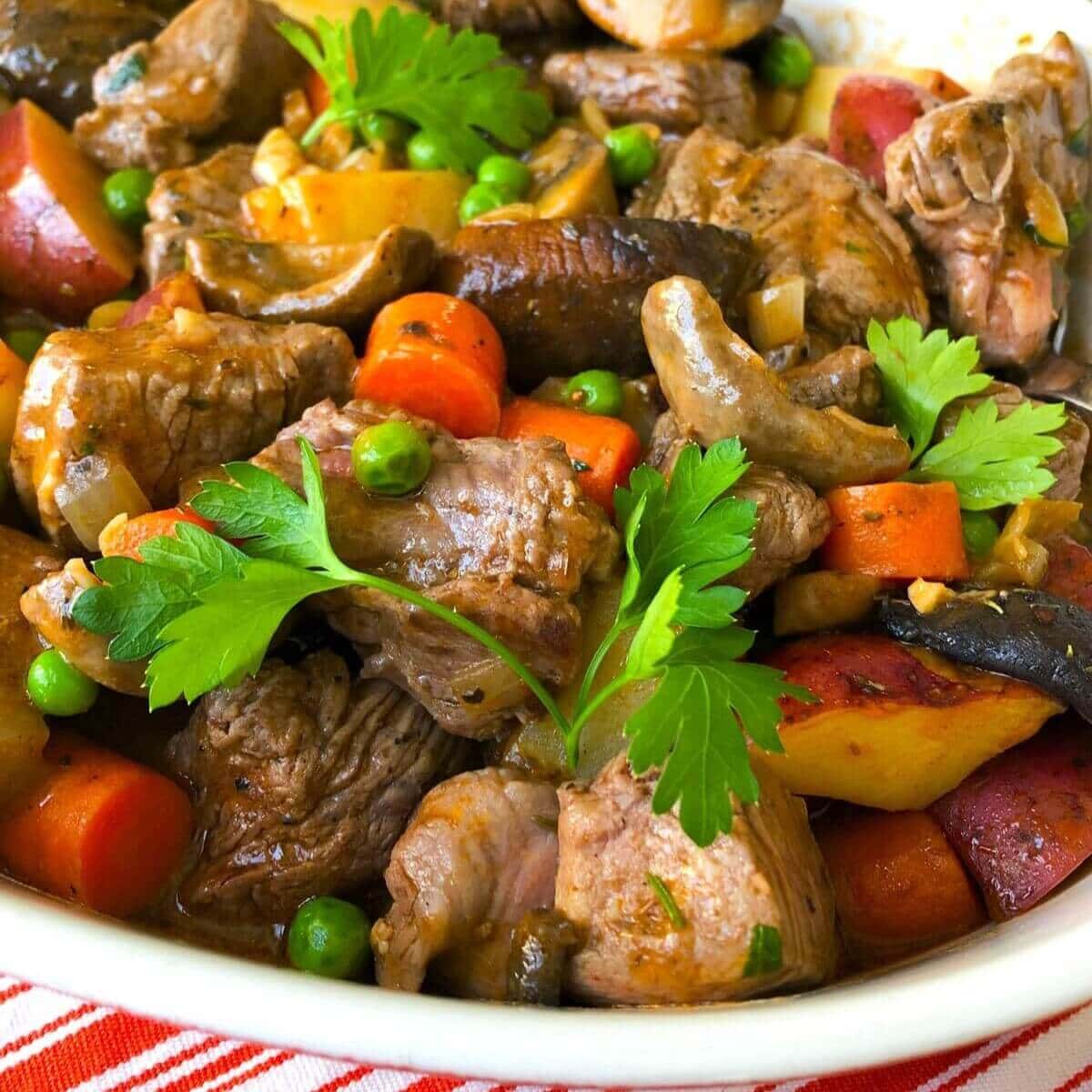 Beef Tenderloin Stew with Potatoes and Mushrooms