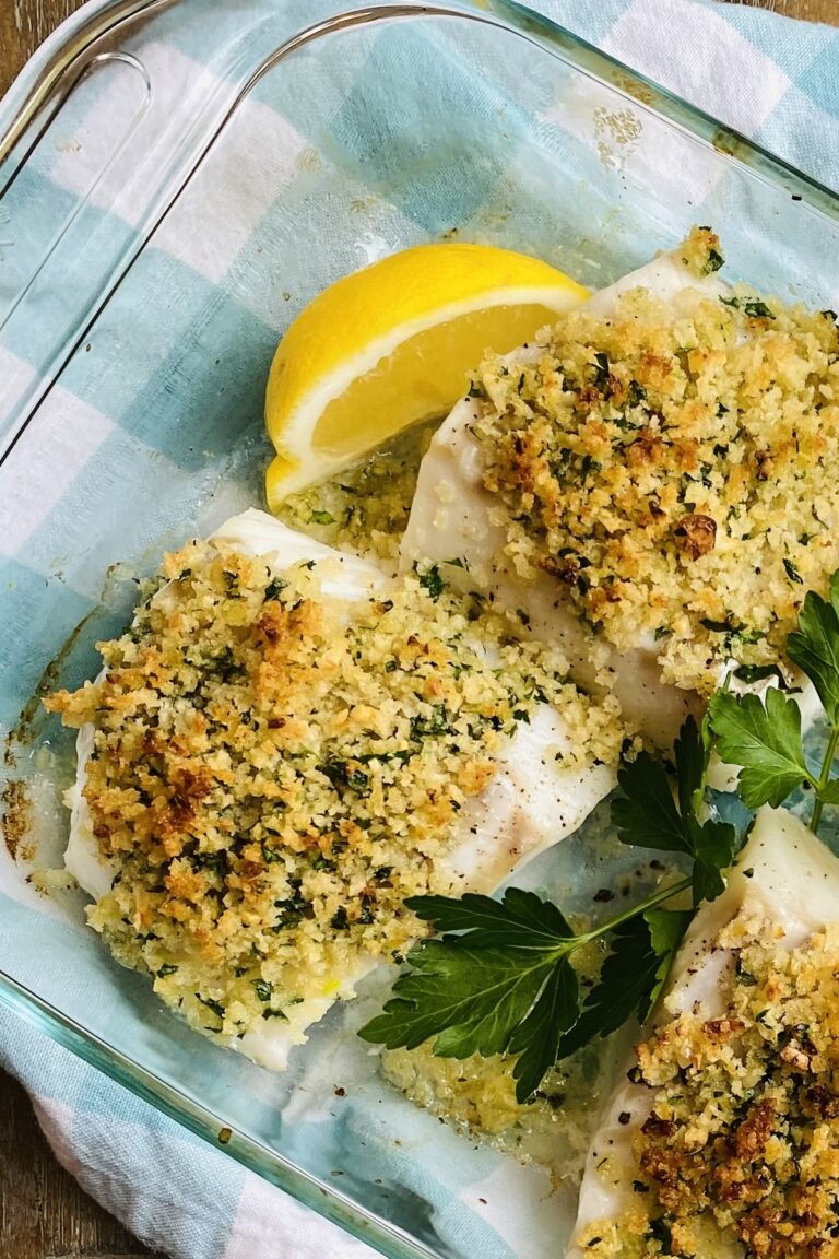 Baked Cod with Crispy Garlic Herb Panko