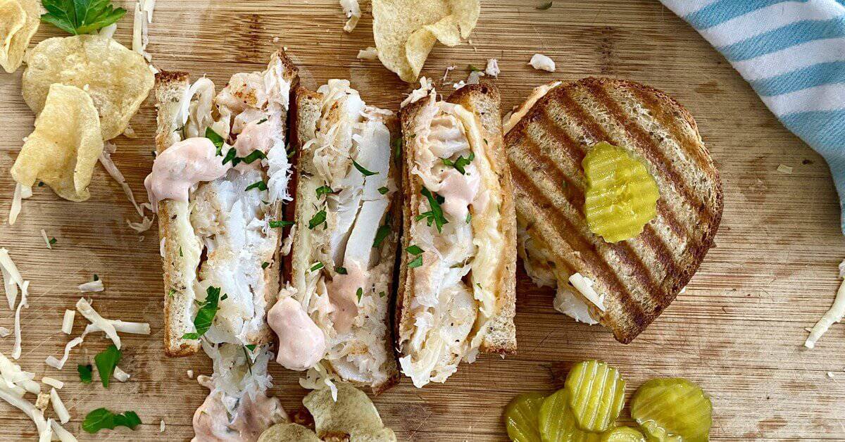 Wild Cod Fish Reuben Sandwich with 30 Second Russian Dressing