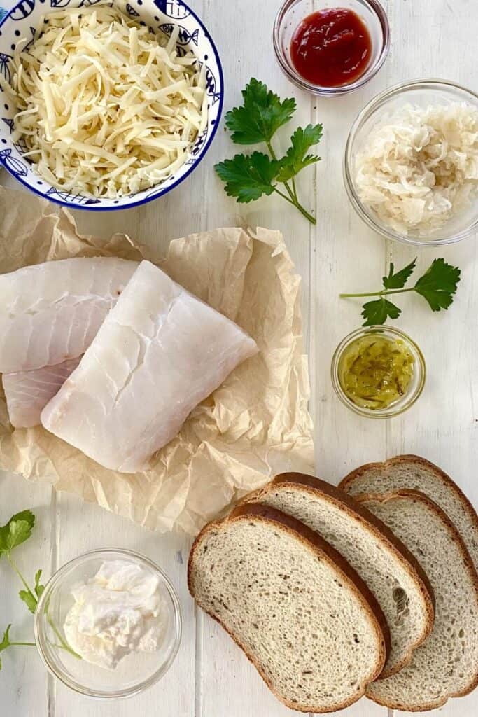 Wild Cod Fish Reuben Sandwich with 30 Second Russian Dressing