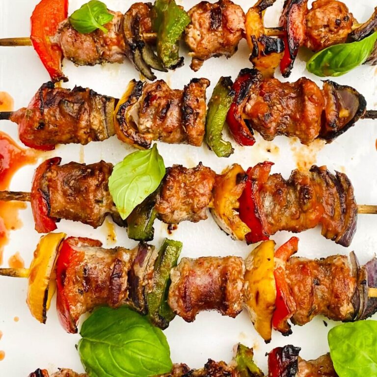 Easy Italian Sausage Kabobs with Peppers and Onion