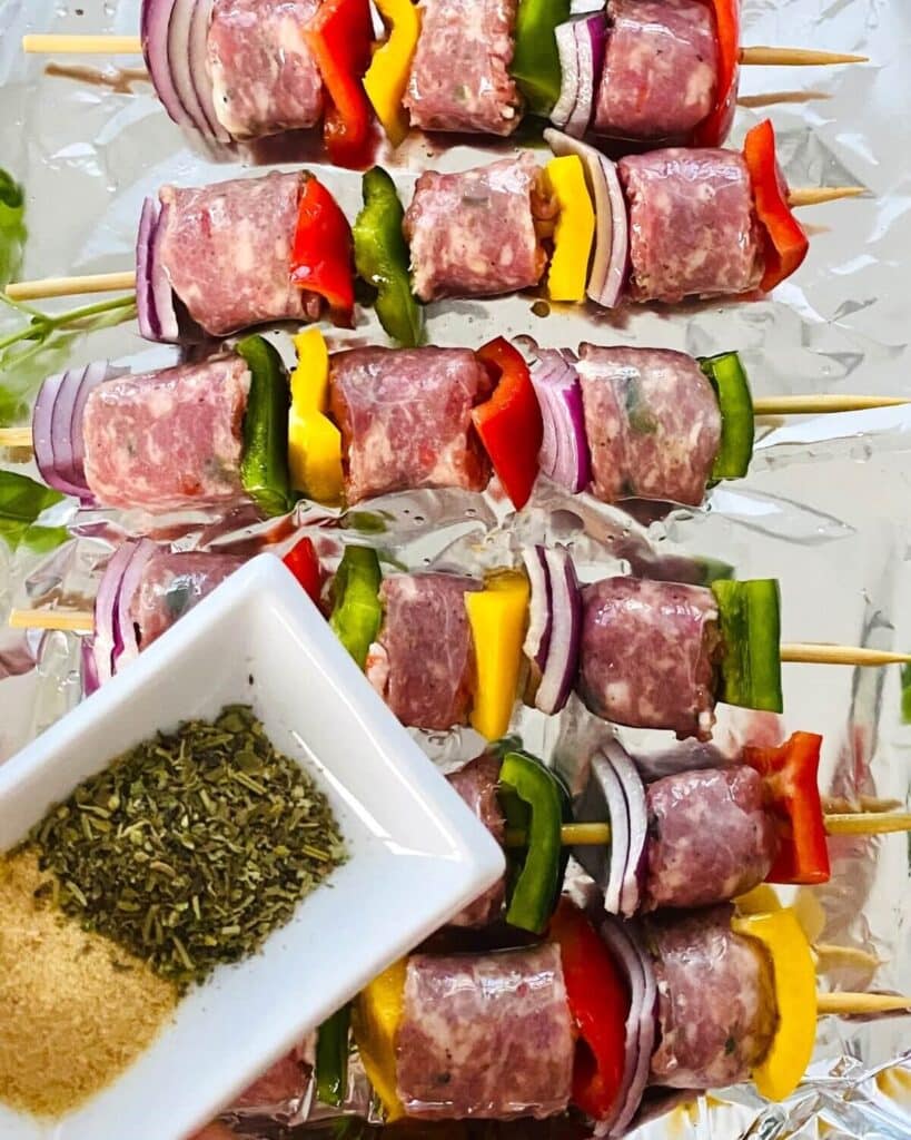 Easy Italian Sausage Kabobs with Peppers and Onion